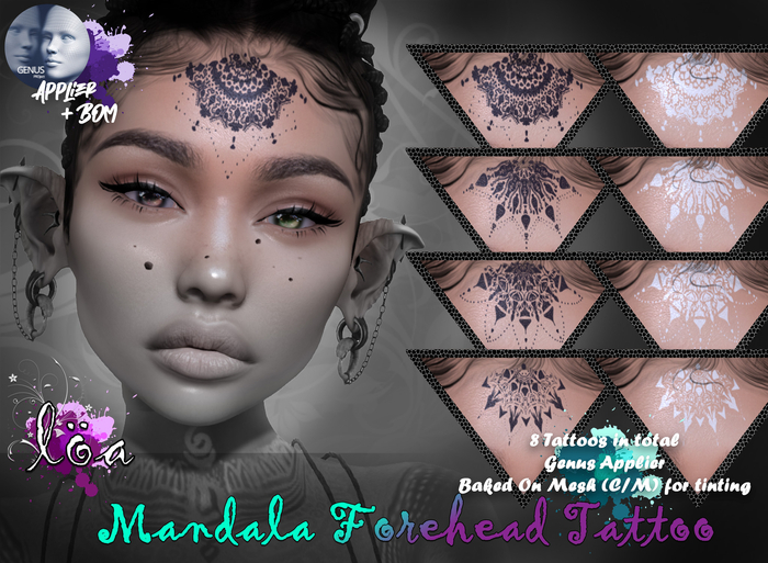 Second Life Marketplace - ::Loa:: Mandala Forehead Tattoo ~Genus Applier & BOM~ [DEMO]
